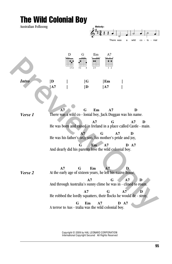 The Wild Colonial Boy Guitar/Fretted Sheet Music | J.W. Pepper