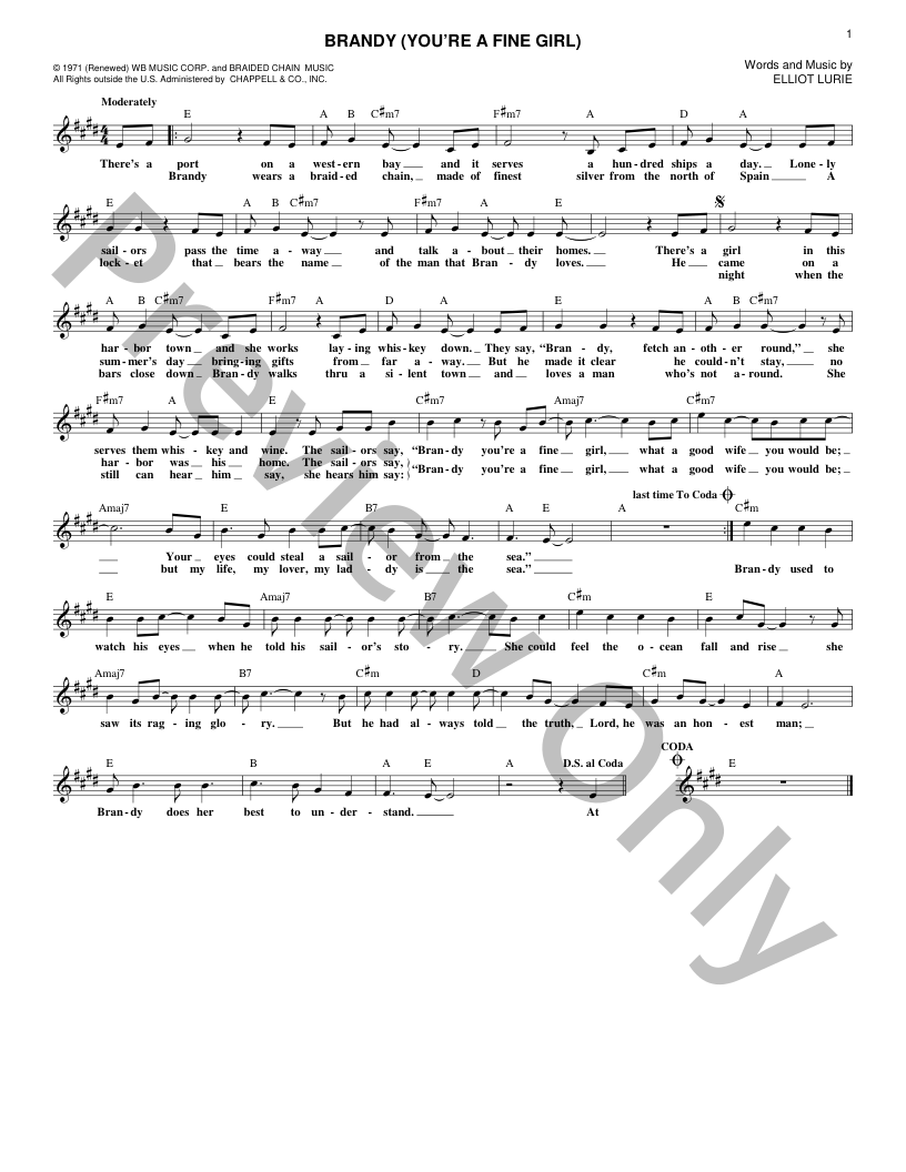 Brandy (You're A Fine Girl) P/V/G Sheet Music | J.W. Pepper