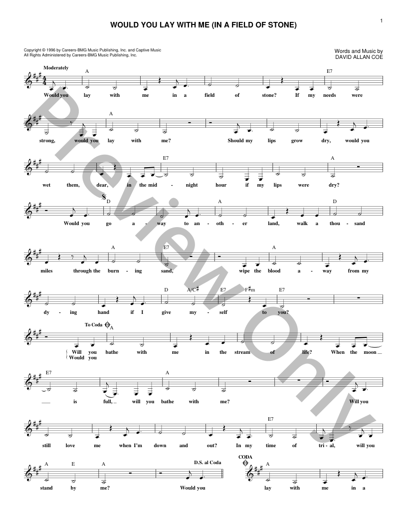 Would You Lay With Me (In A Field Of Stone) P/V/G Sheet Music | J.W. Pepper