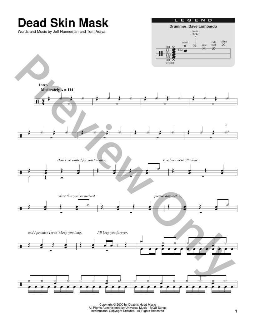 Dead Skin Mask Sheet Music | J.W. Pepper