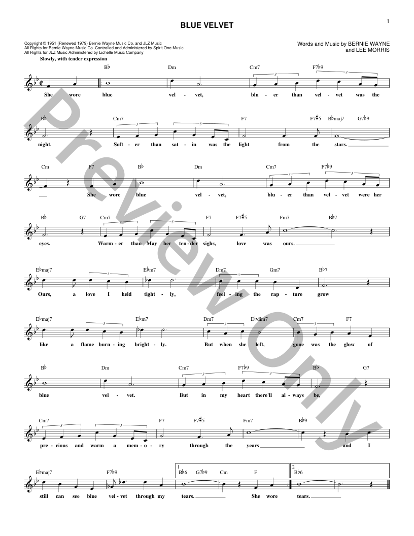 Blue Velvet P/V/G Sheet Music | J.W. Pepper