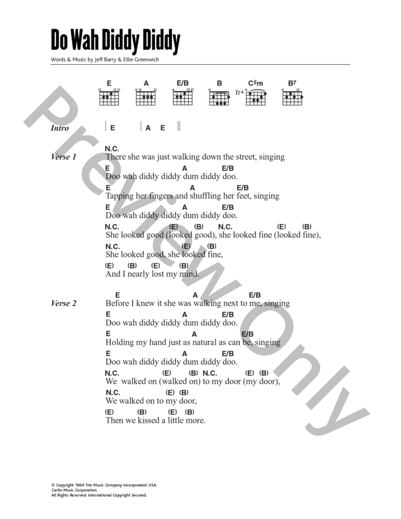 Do Wah Diddy Diddy Guitar/Fretted Sheet Music | J.W. Pepper