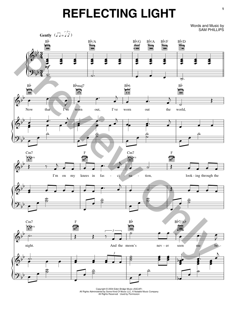 Reflecting Light P/V/G Sheet Music | J.W. Pepper
