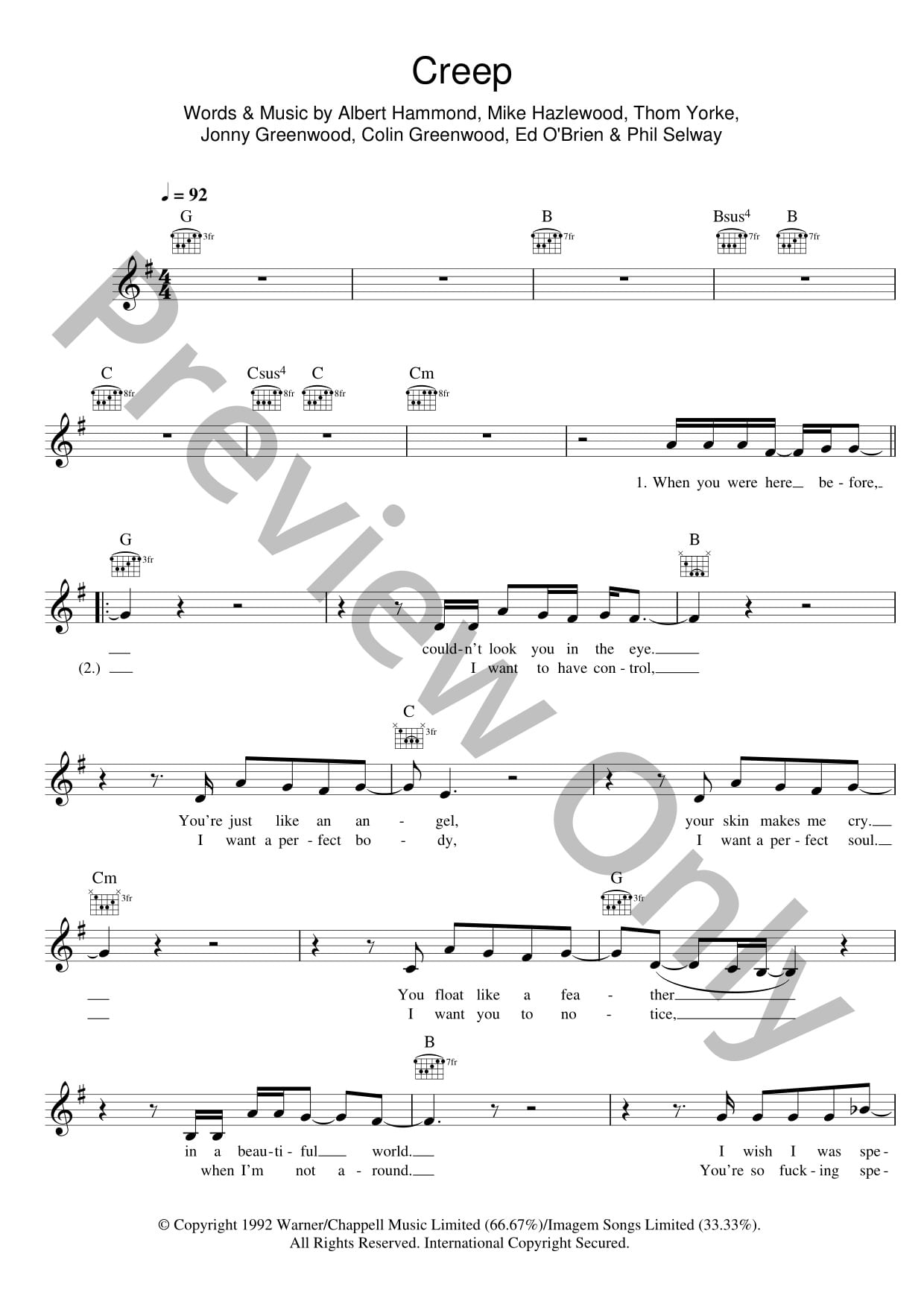 Creep P/V/G Sheet Music | J.W. Pepper