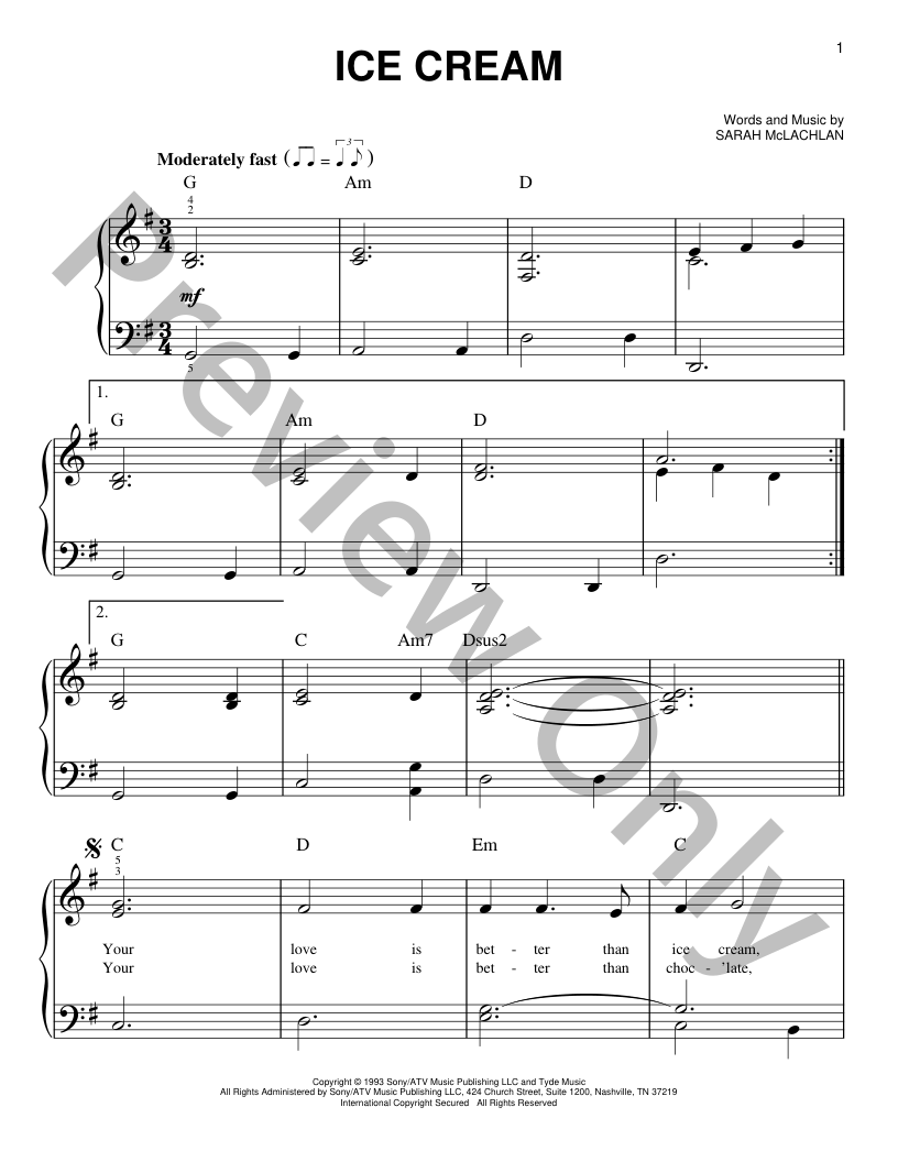 Ice Cream Easy Piano Sheet Music | J.W. Pepper