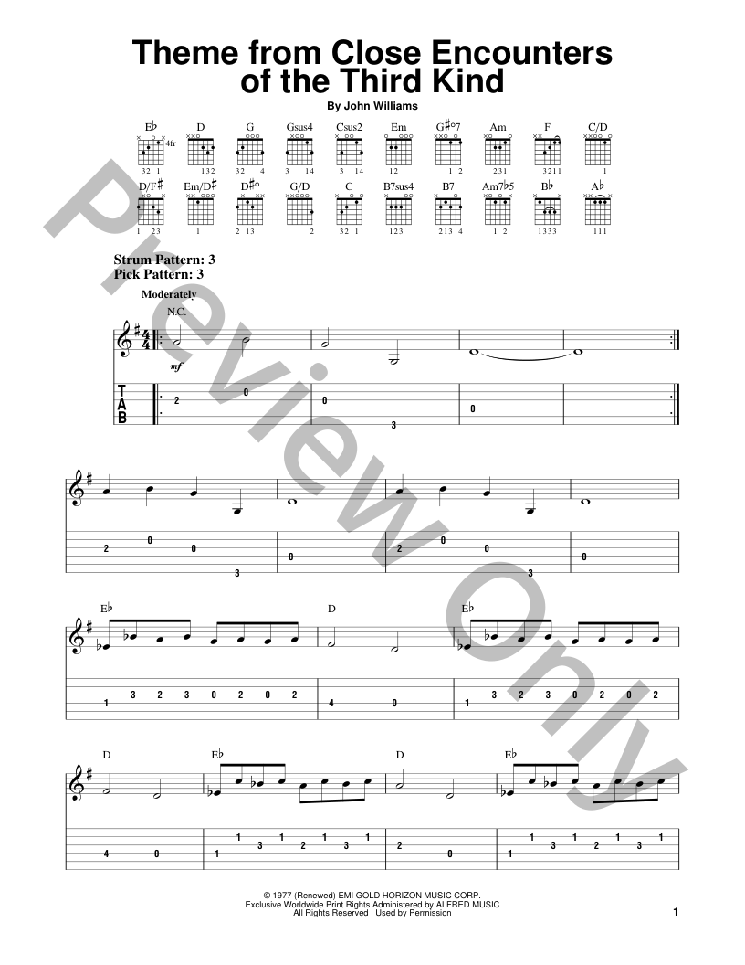 Theme From Close Encounters Of The Third Kind Guitar/Fretted Sheet ...