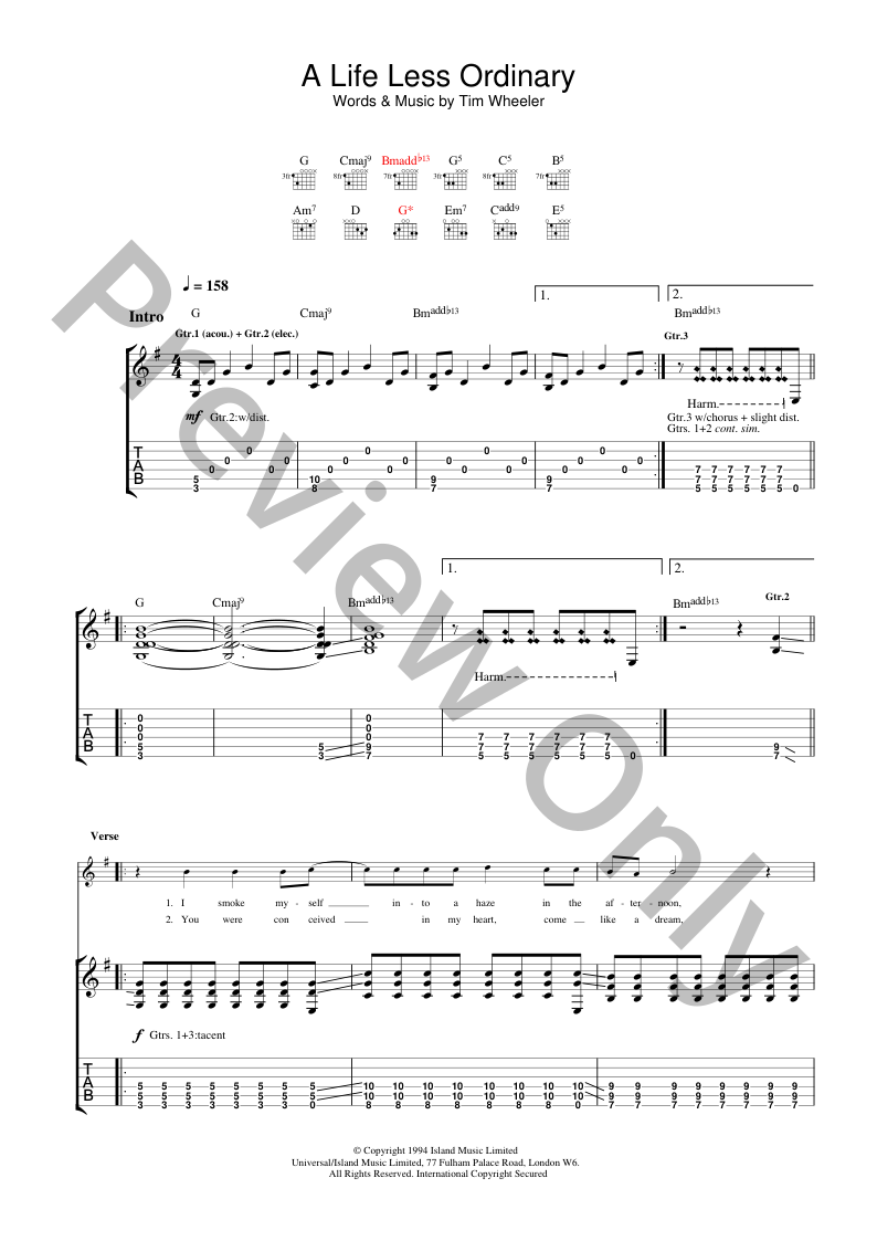 A Life Less Ordinary Guitar/Fretted Sheet Music | J.W. Pepper