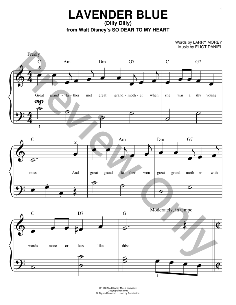 Lavender Blue (Dilly Dilly) Big Note Piano Sheet Music | J.W. Pepper