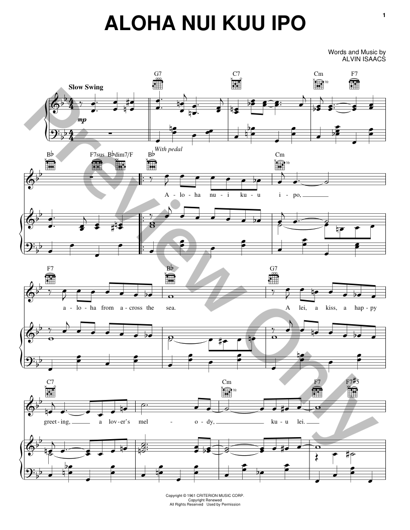 Aloha Nui Kuu Ipo P/V/G Sheet Music | J.W. Pepper