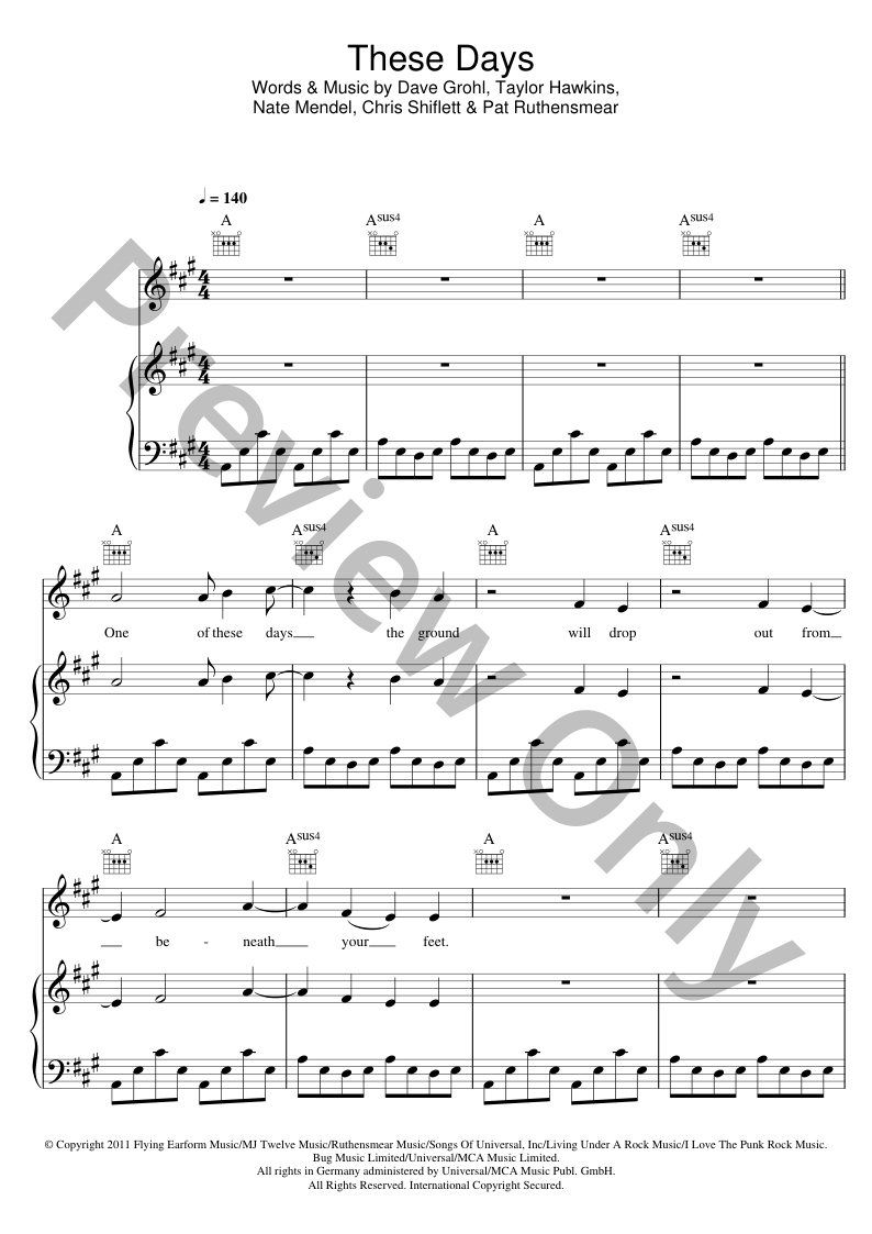 These Days P/V/G Sheet Music | J.W. Pepper