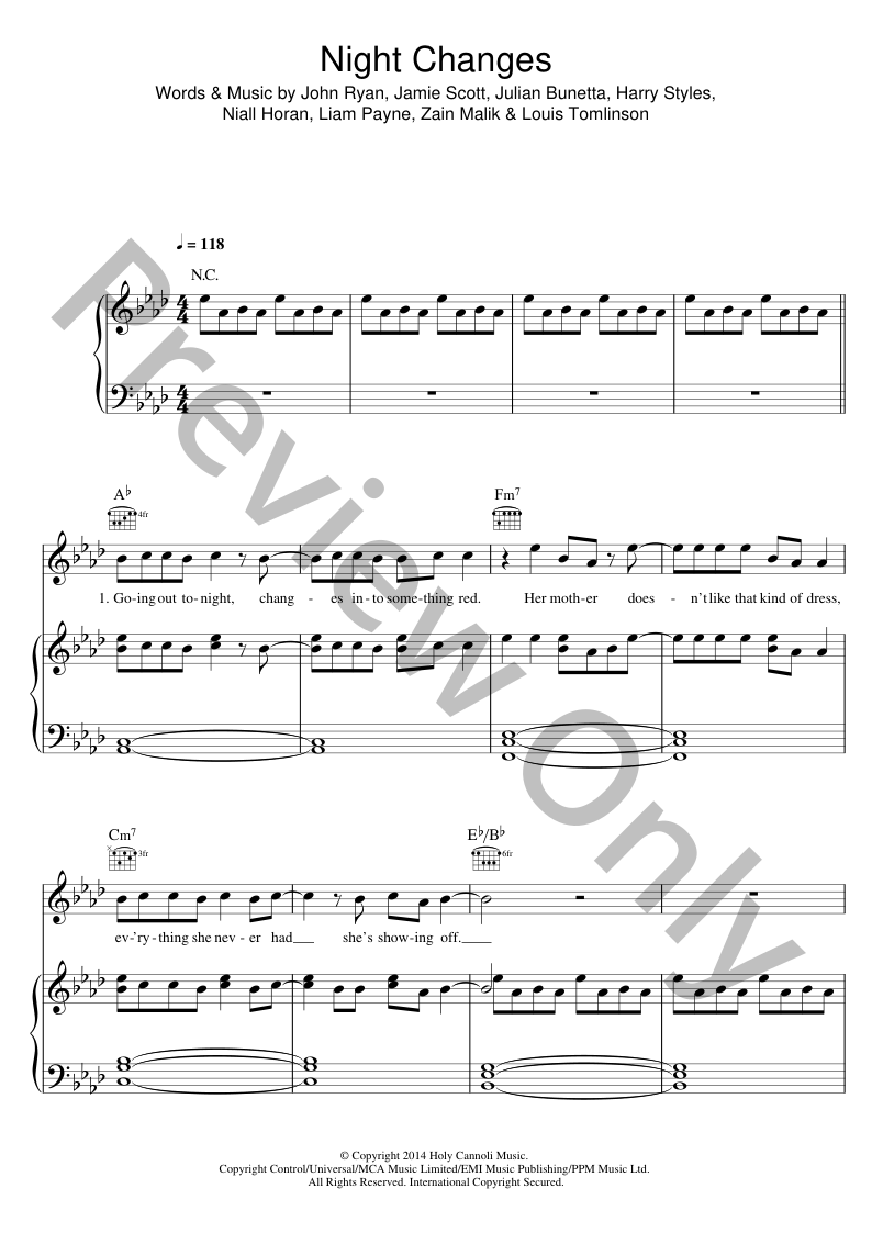 Night Changes P/V/G Sheet Music | J.W. Pepper