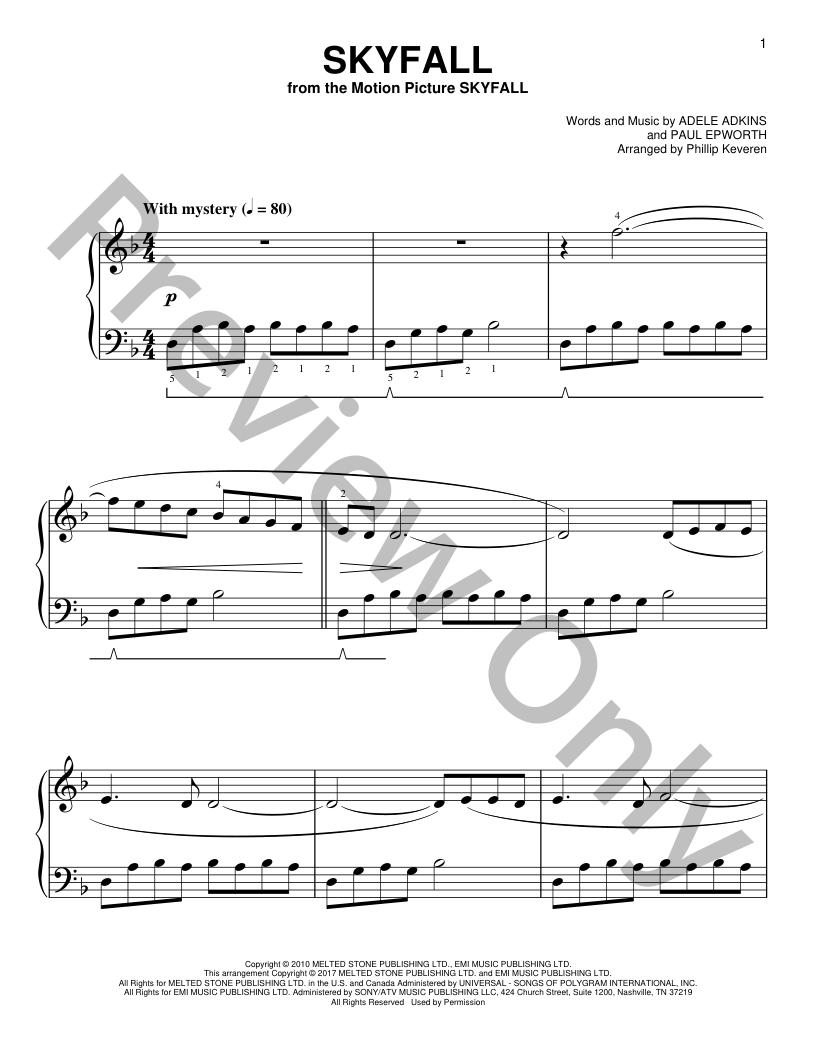 Skyfall Easy Piano Sheet Music | J.W. Pepper