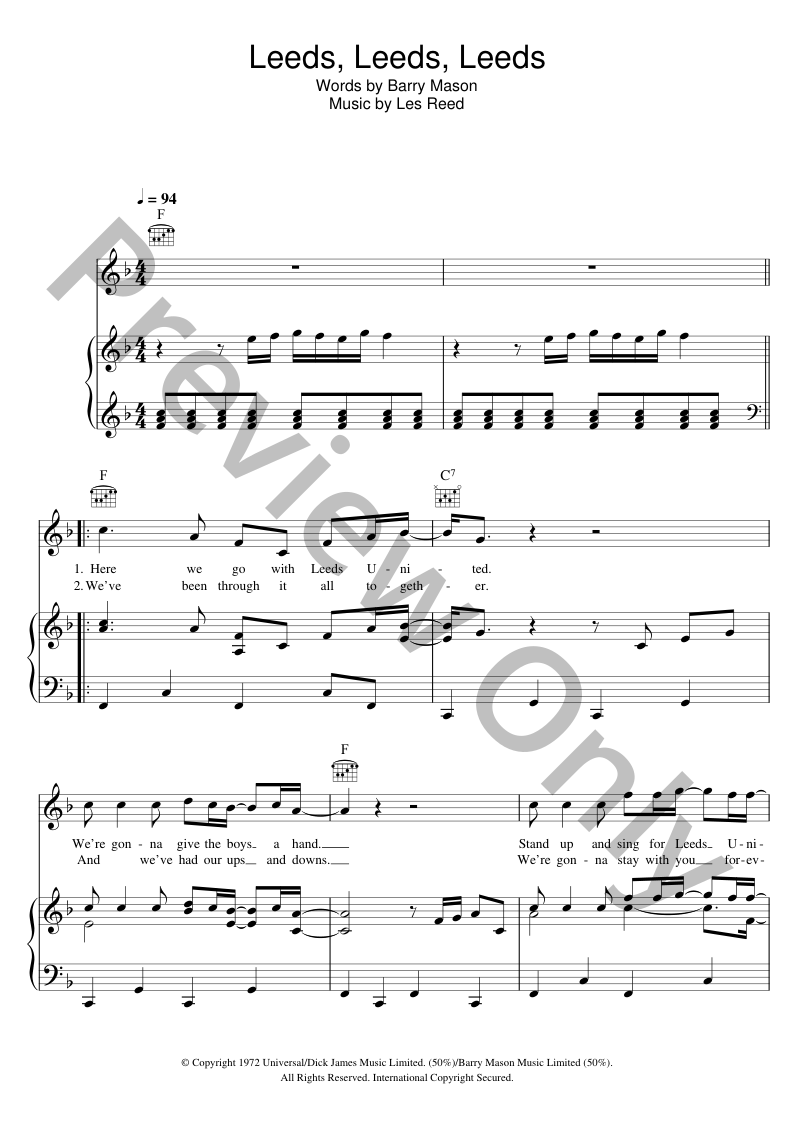 Leeds, Leeds, Leeds (Marching On Together) P/V/G Sheet Music | J.W. Pepper