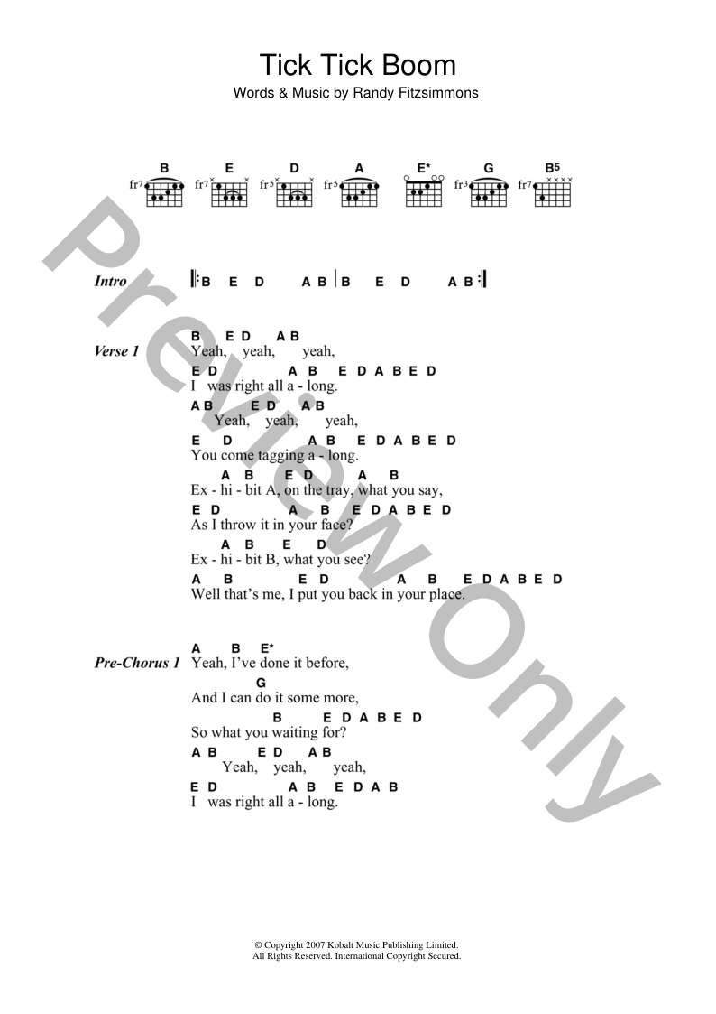 Tick Tick Boom Guitar/Fretted Sheet Music | J.W. Pepper
