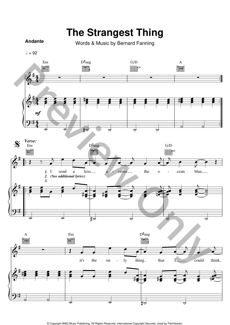 The Strangest Thing P/V/G Sheet Music | J.W. Pepper