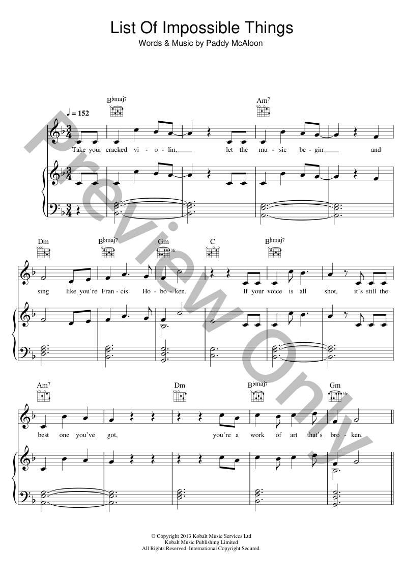 List Of Impossible Things P/V/G Sheet Music | J.W. Pepper