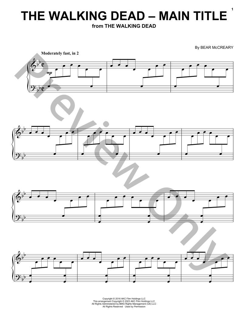 The Walking Dead Main Title Piano Sheet Music | J.W. Pepper