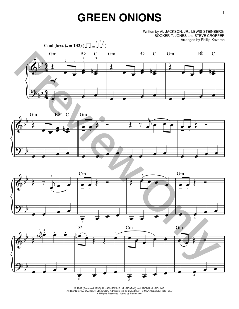 Green Onions Easy Piano Sheet Music | J.W. Pepper