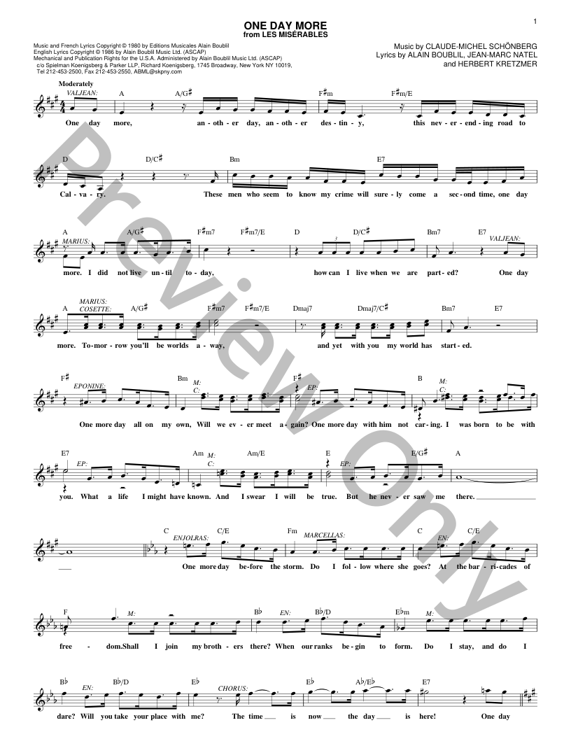 One Day More P/V/G Sheet Music | J.W. Pepper