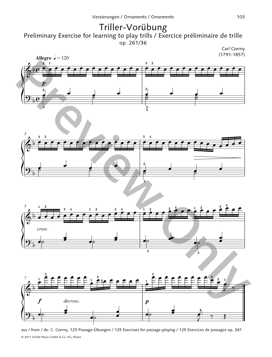 Preliminary Exercise for learning to play trills, Op. 261/36 | J.W. Pepper