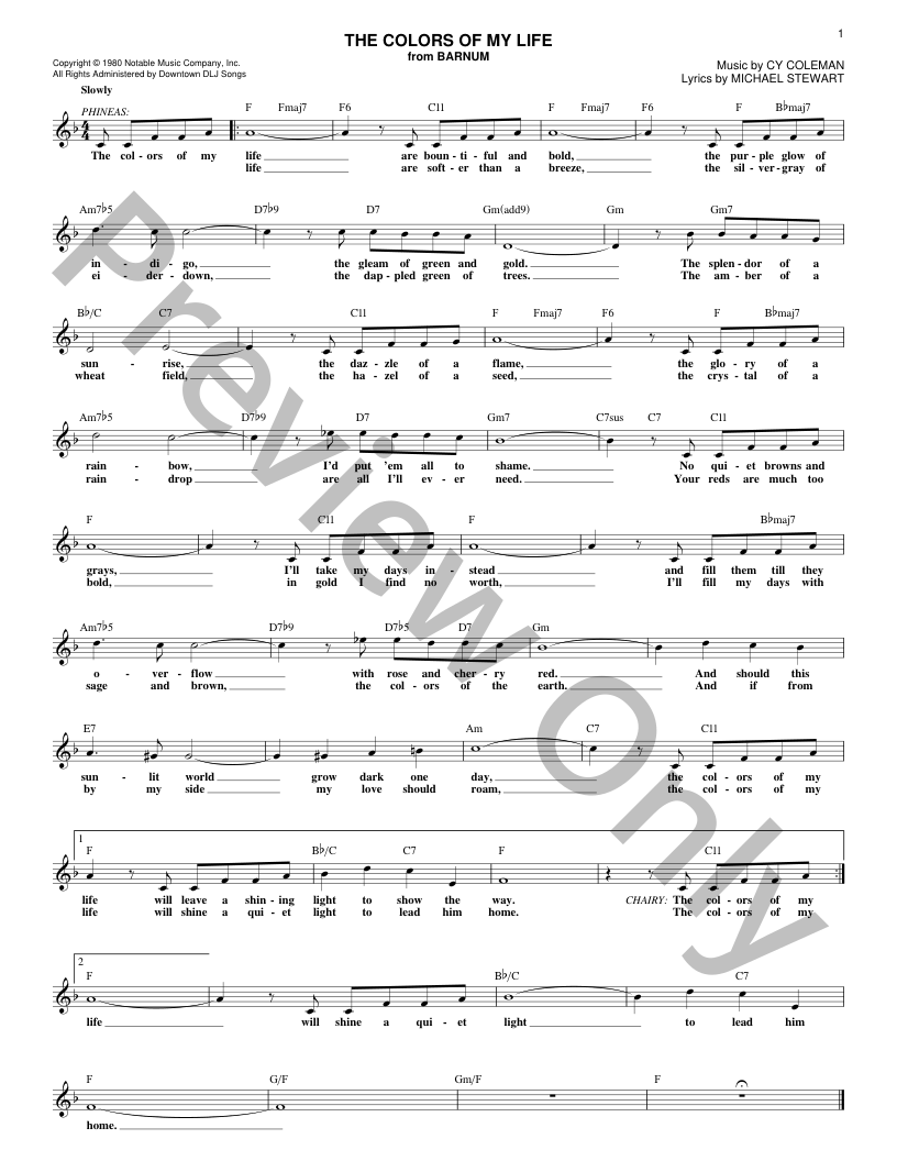 The Colors Of My Life P/V/G Sheet Music | J.W. Pepper