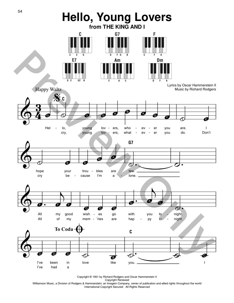 Hello, Young Lovers Big Note Piano Sheet Music | J.W. Pepper