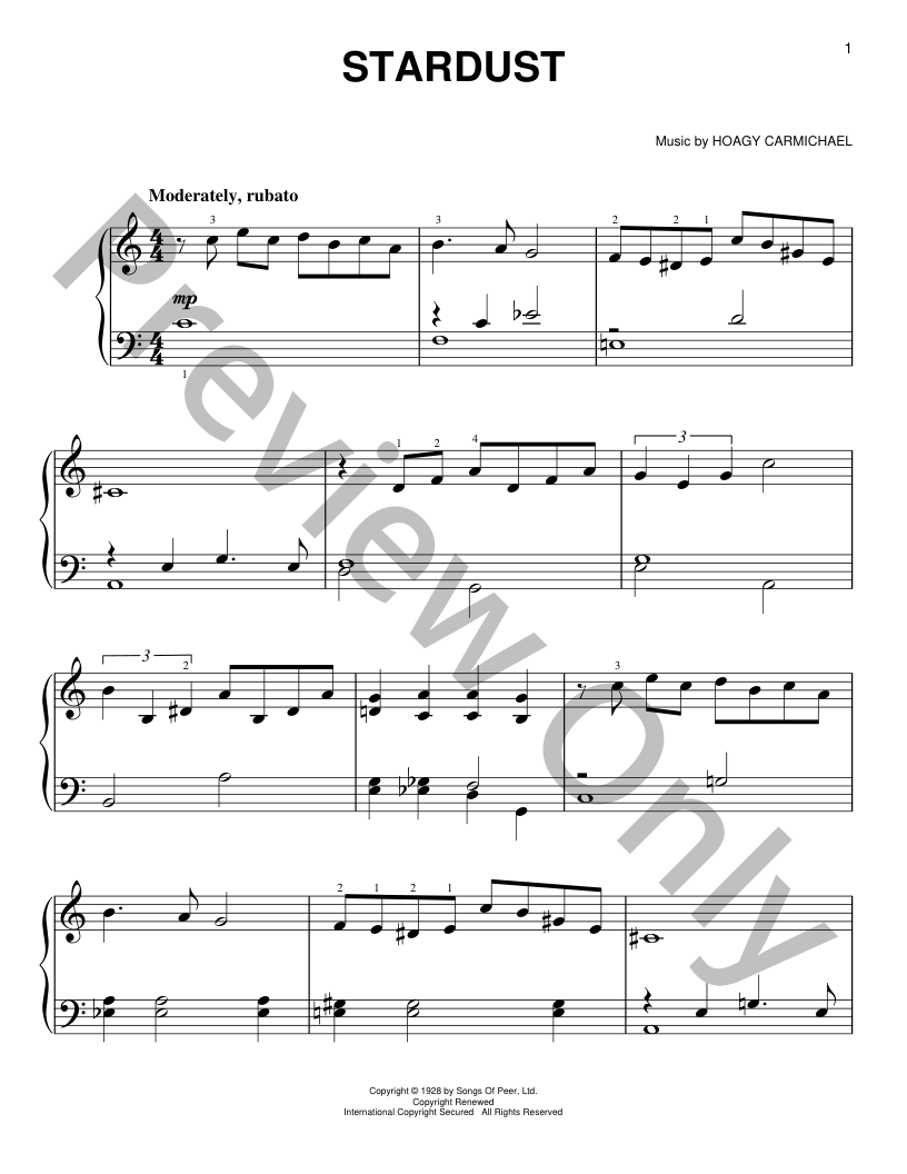 Stardust Easy Piano Sheet Music | J.W. Pepper