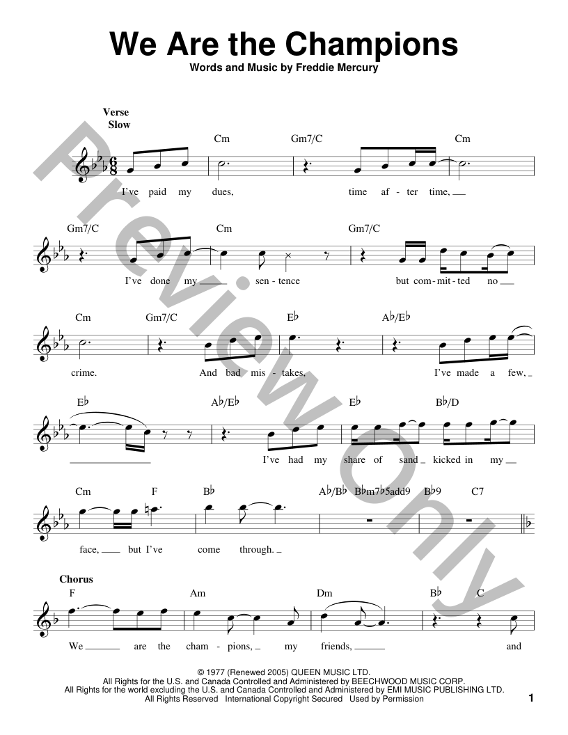 We Are The Champions P/V/G Sheet Music | J.W. Pepper