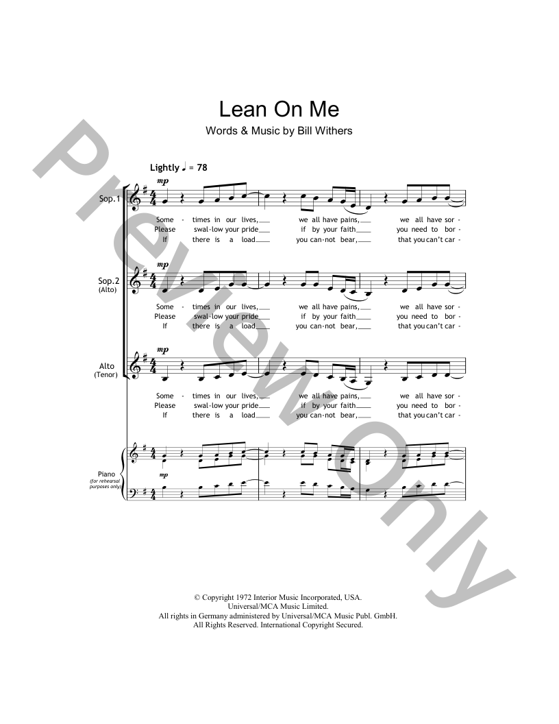 Lean On Me Choral Sheet Music | J.W. Pepper