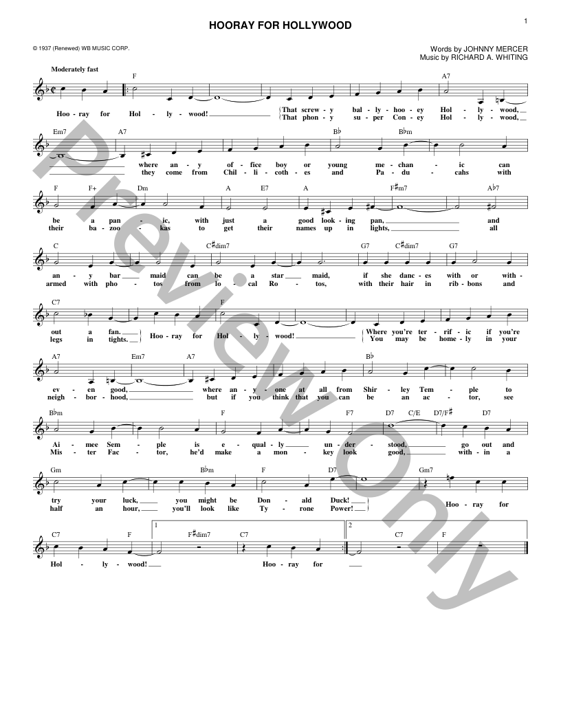 Hooray For Hollywood P/V/G Sheet Music | J.W. Pepper