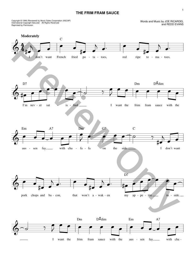 The Frim Fram Sauce P/V/G Sheet Music | J.W. Pepper