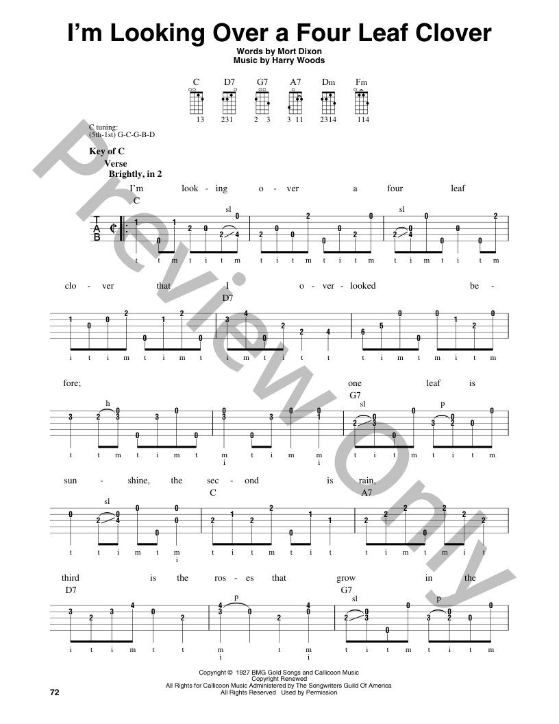 I'm Looking Over A Four Leaf Clover Guitar/Fretted Sheet Music | J.W ...