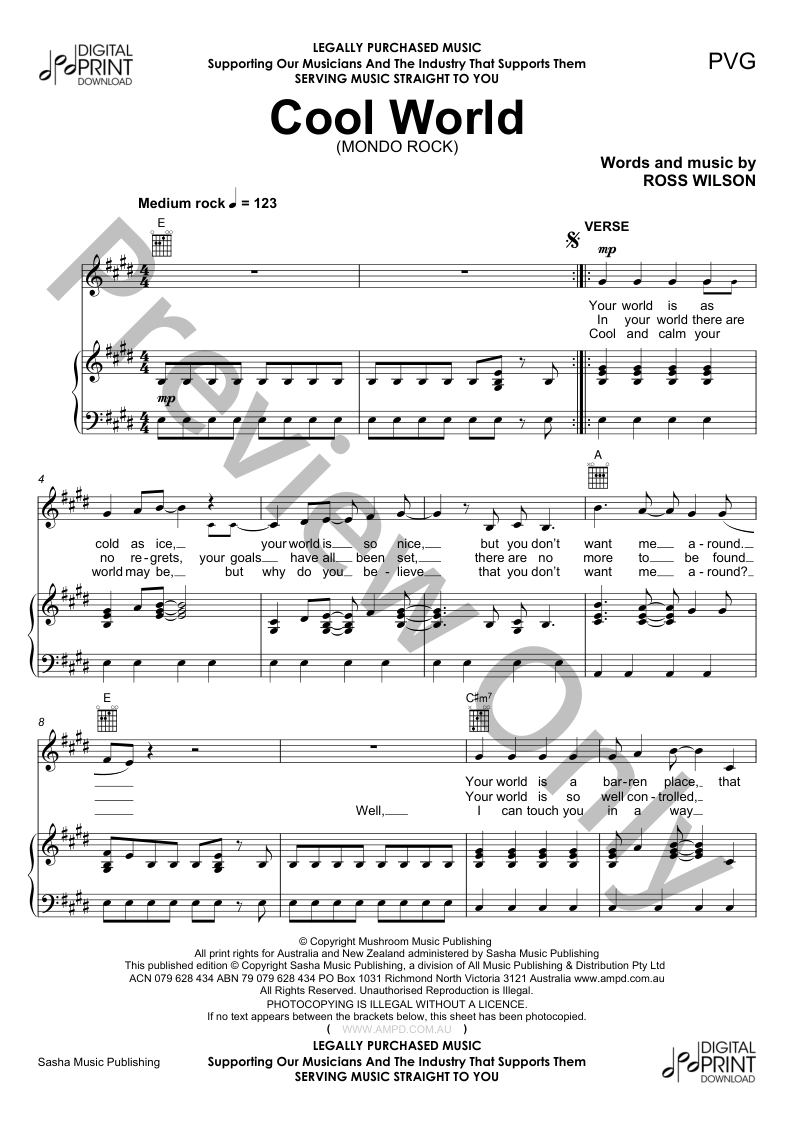 Cool World P/V/G Sheet Music | J.W. Pepper