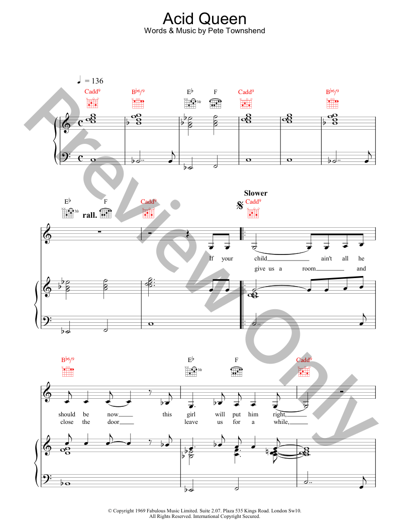 Acid Queen P/V/G Sheet Music | J.W. Pepper