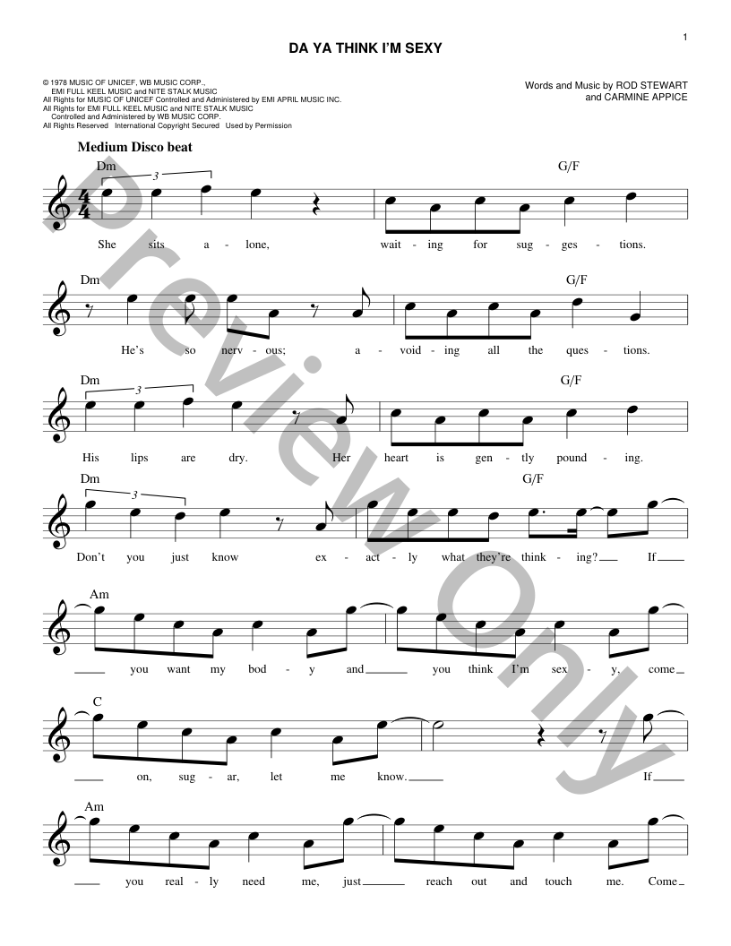 Da Ya Think I'm Sexy P/V/G Sheet Music | J.W. Pepper