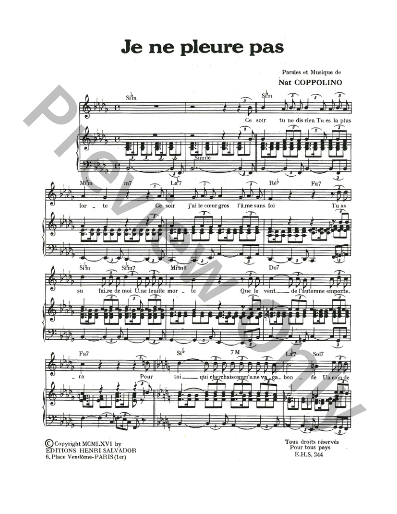 Je Ne Pleure Pas | J.W. Pepper