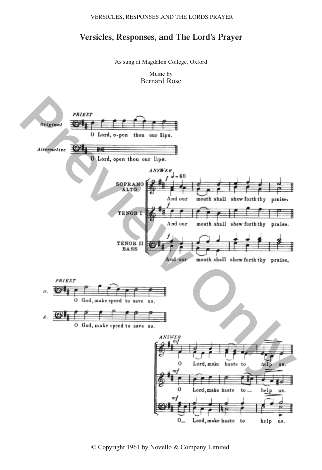 Versicles, Responses and The Lord's Prayer P/V/G Sheet Music | J.W. Pepper