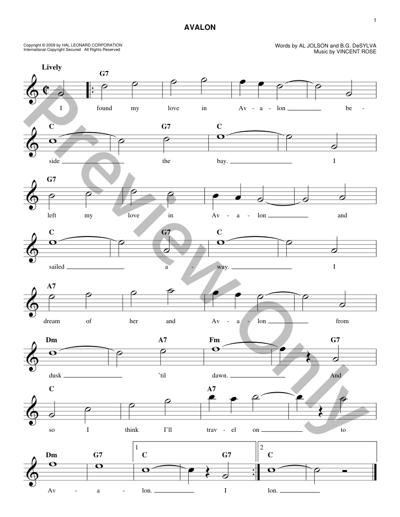 Avalon P/V/G Sheet Music | J.W. Pepper