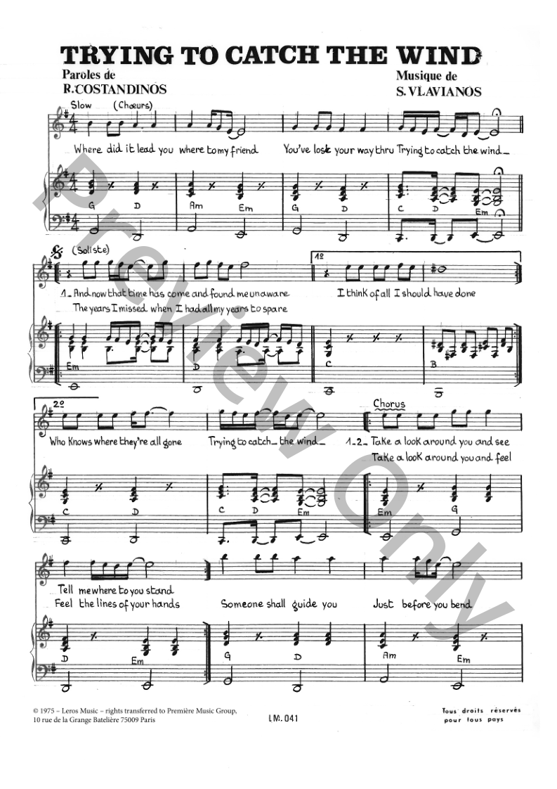 Trying To Catch The Wind P/V/G Sheet Music | J.W. Pepper
