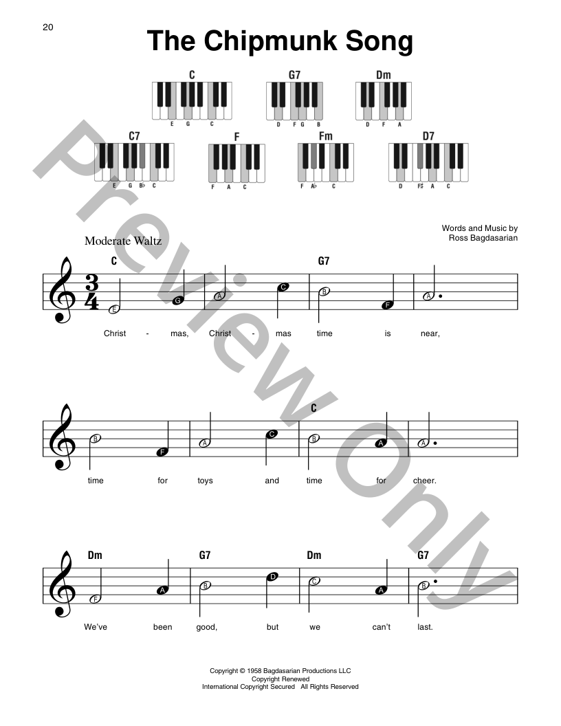 The Chipmunk Song Big Note Piano Sheet Music | J.W. Pepper