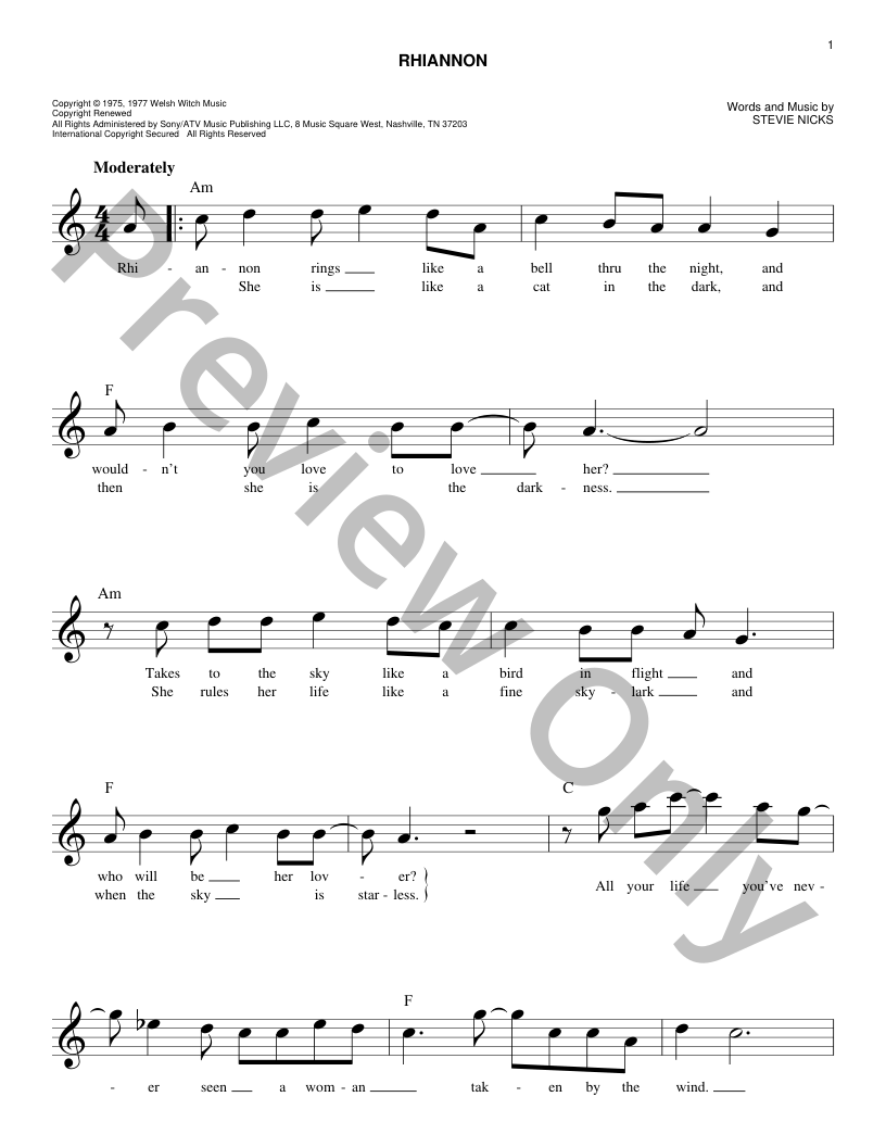 Rhiannon P/V/G Sheet Music | J.W. Pepper