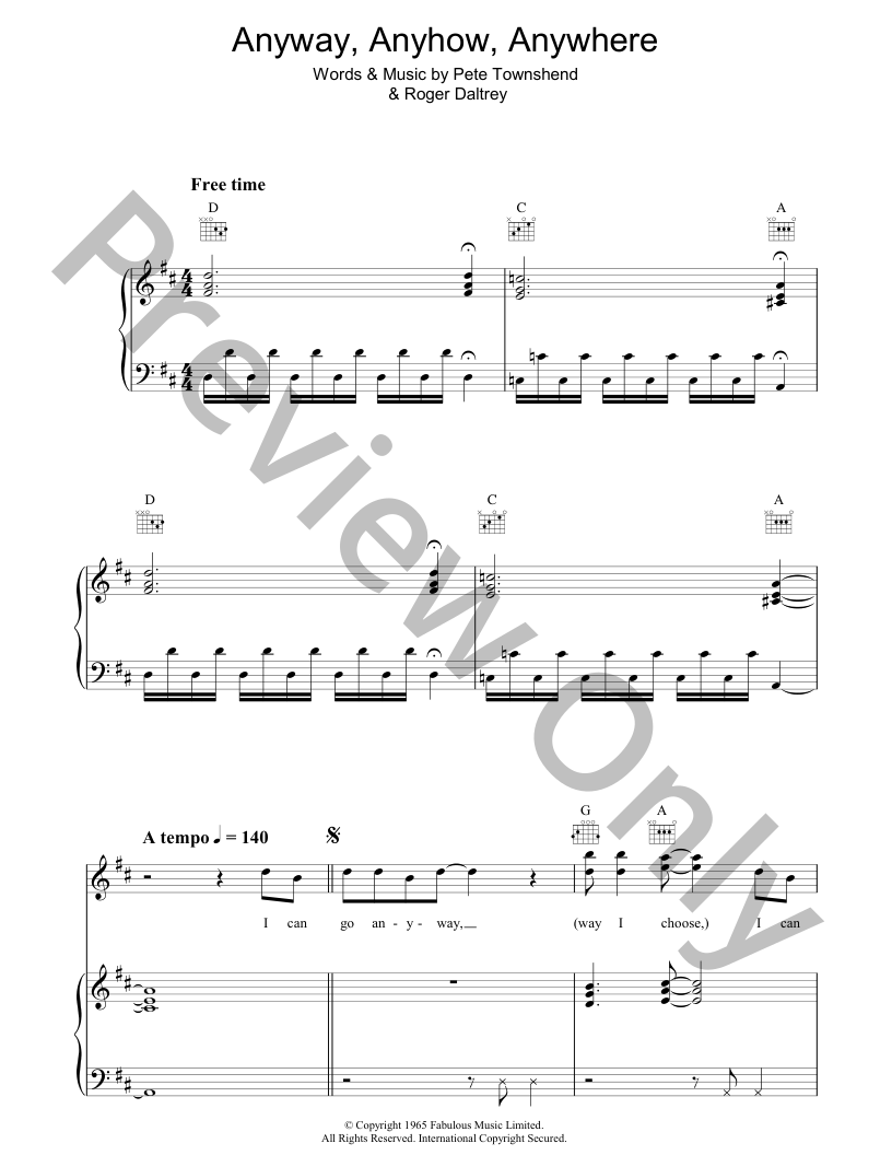 Anyway, Anyhow, Anywhere P/V/G Sheet Music | J.W. Pepper