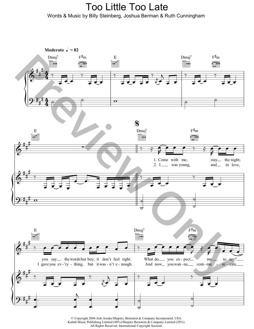 Too Little, Too Late P/V/G Sheet Music | J.W. Pepper
