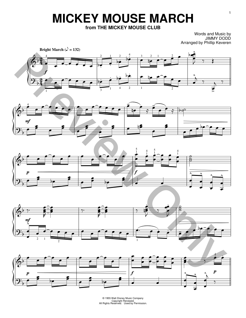Mickey Mouse March Piano Sheet Music | J.W. Pepper