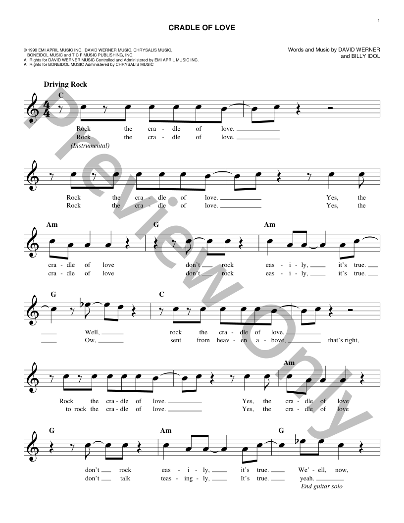 Cradle Of Love P/V/G Sheet Music | J.W. Pepper