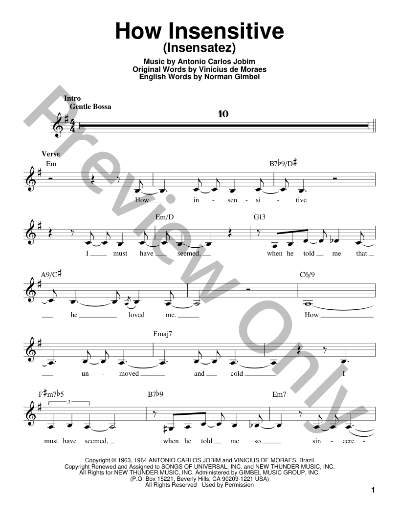 How Insensitive (Insensatez) P/V/G Sheet Music | J.W. Pepper