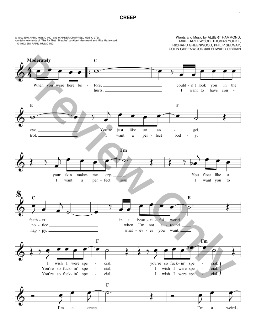 Creep P/V/G Sheet Music | J.W. Pepper