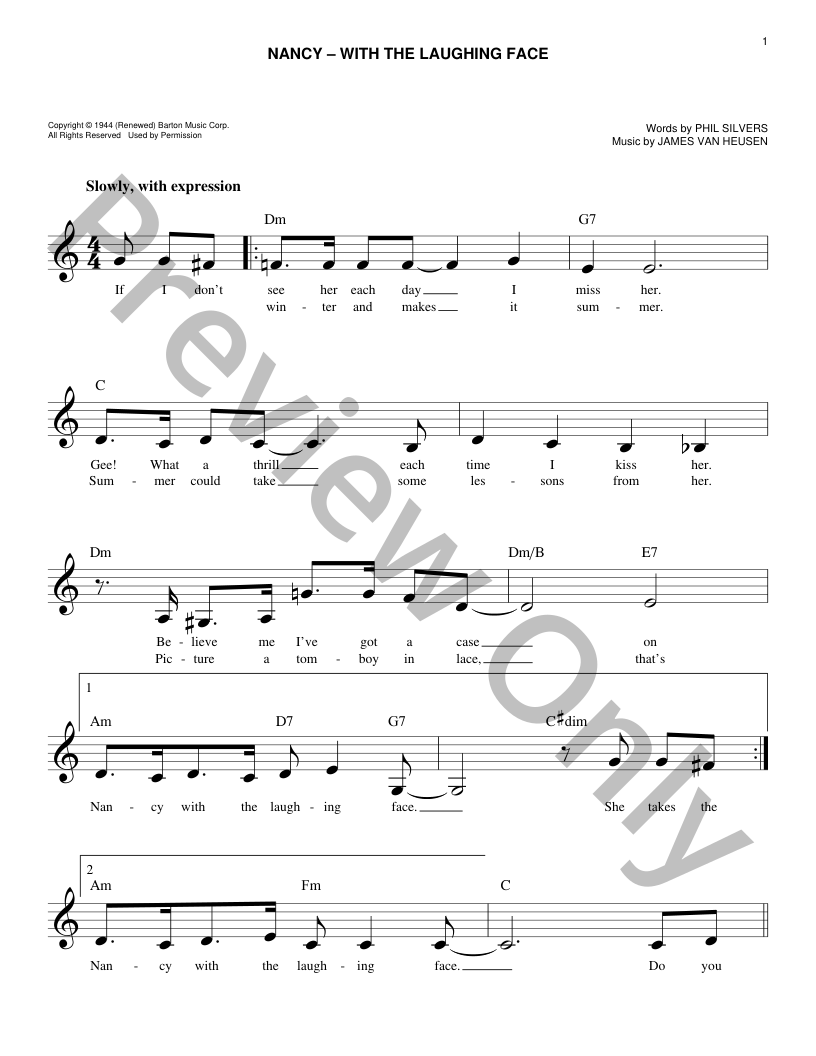 Nancy With The Laughing Face P/V/G Sheet Music | J.W. Pepper