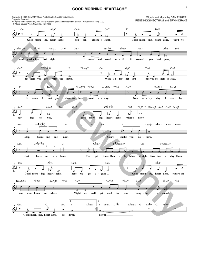Good Morning Heartache P/V/G Sheet Music | J.W. Pepper