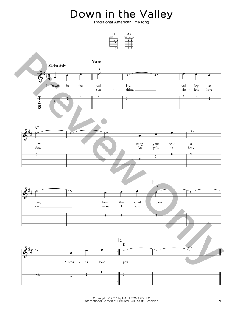 Down In The Valley Guitar/Fretted Sheet Music | J.W. Pepper